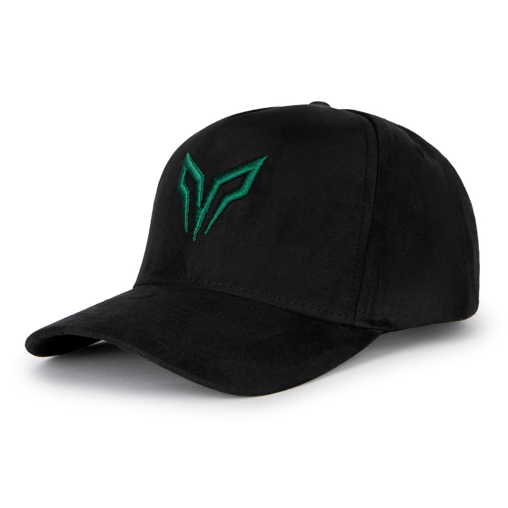 Stealth Black Suede Cap | Green Logo Streetwear Hat – NOGOR SHILPO